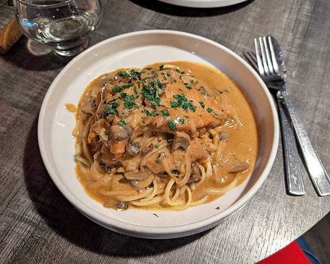 The star of the show: Chicken Marsala that makes time stand still. Those mushrooms have clearly been taking advanced classes in flavor absorption.