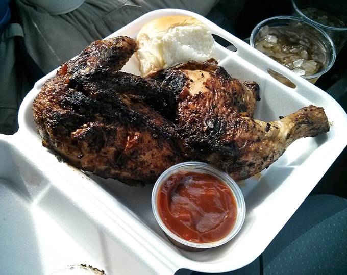 Perfectly smoked chicken with a bark so beautiful it could make a tree jealous. That sauce cup is about to experience a rapid depletion.