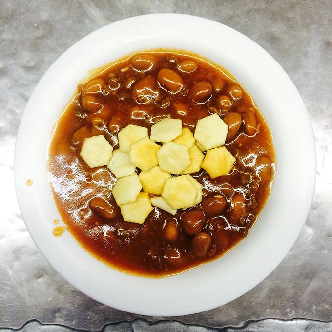 This bowl of chile with crackers isn't trying to win beauty contests; it's comfort in a bowl that's been warming Roanoke souls through good times and bad.