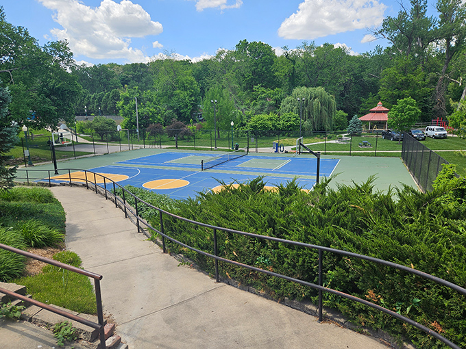 Even recreation gets the historic treatment in Weston, where this modern court sits nestled among trees that have witnessed generations.