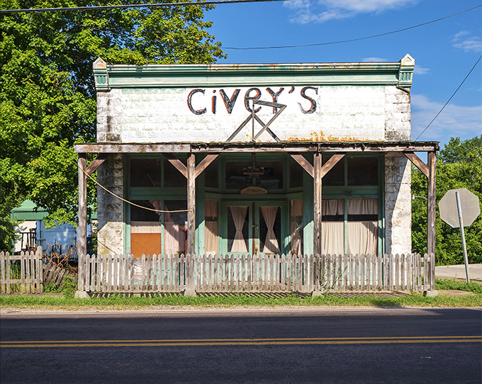 Civey's weathered storefront with its white picket fence looks like it's waiting for Tom Sawyer to stop by for lemonade.