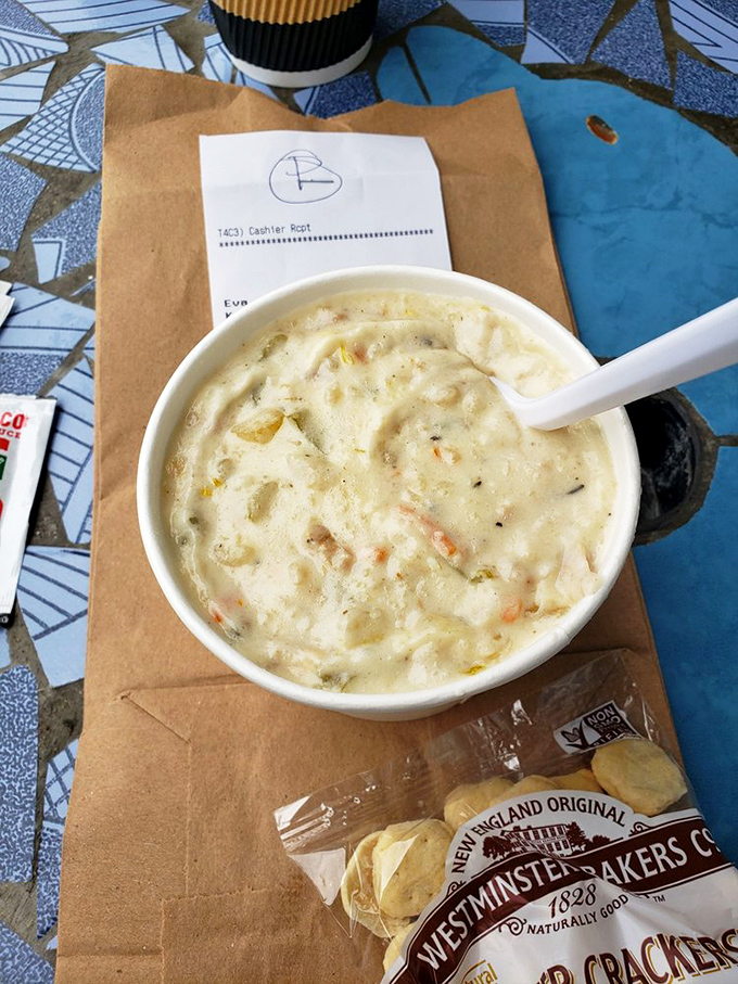 This isn't just clam chowder; it's a creamy ocean hug in a bowl, packed with tender chunks of clam and vegetables.