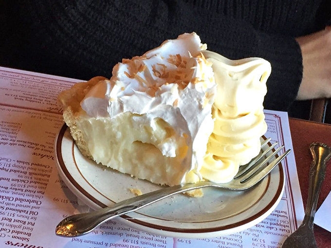 Not all clouds have silver linings, but this coconut cream pie has a whipped cream mountain that makes heaven seem redundant.