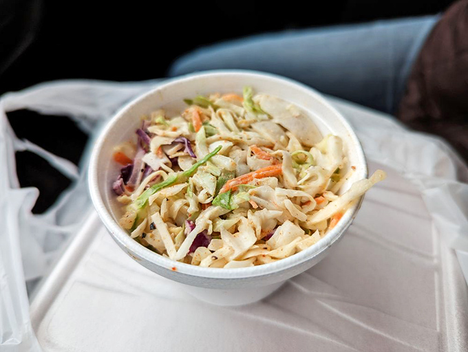 Not just another side dish—this coleslaw brings the perfect crisp, cool counterpoint to smoky meat, like the drummer keeping rhythm in a barbecue jazz band.