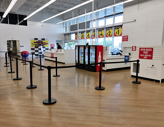 Command central for bargain operations. The checkout area stands ready for the triumphant finale of your discount adventure.