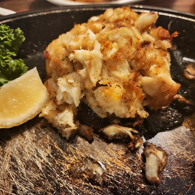 Behold the star of the show&mdash;a crab cake that's practically all crab, with just enough binding to keep it from floating away.