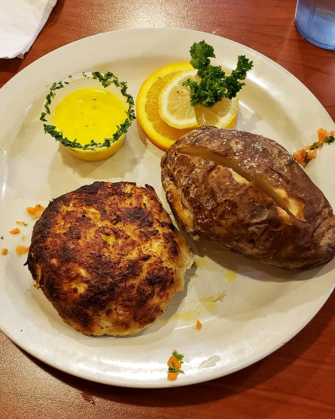 Golden-brown perfection meets the sea in this crab cake, where every bite delivers that magical balance between crispy exterior and sweet, tender crabmeat.