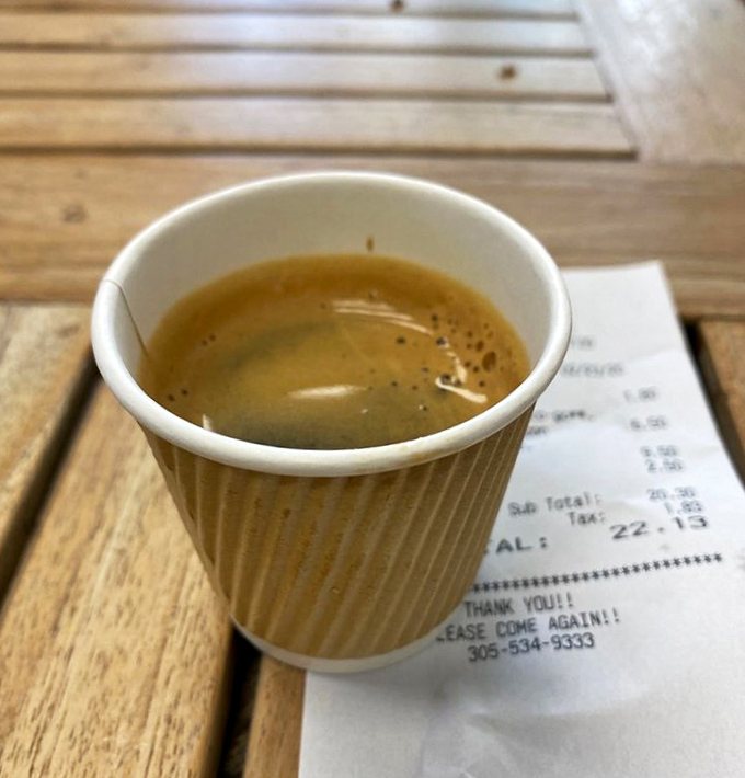 Liquid gold in a paper cup. This Cuban coffee packs more punch than a heavyweight boxer and twice the charm.