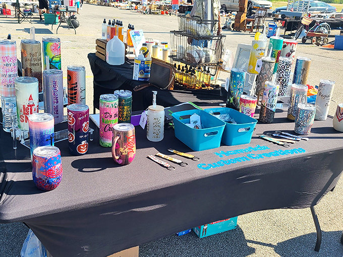 Technicolor tumblers line up like soldiers ready for duty, each one promising to keep your beverage cold while making a fashion statement.