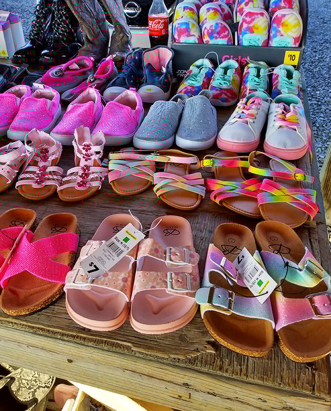 Footwear fantasyland! From sparkly sandals to tie-dye sneakers, these tables prove that personality starts from the ground up.