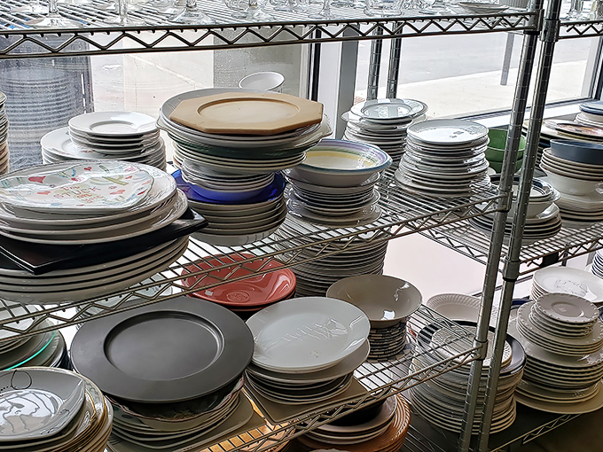 Plate-o-rama! These stacks of dishes aren't just kitchenware&mdash;they're story-starters waiting for their second chapter at someone's dinner table.