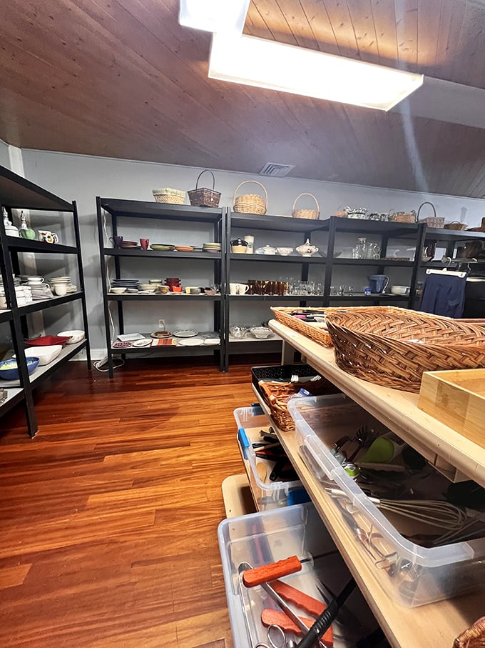 Kitchen heaven awaits in the housewares section, where forgotten serving pieces and vintage Pyrex find new homes with appreciative cooks.