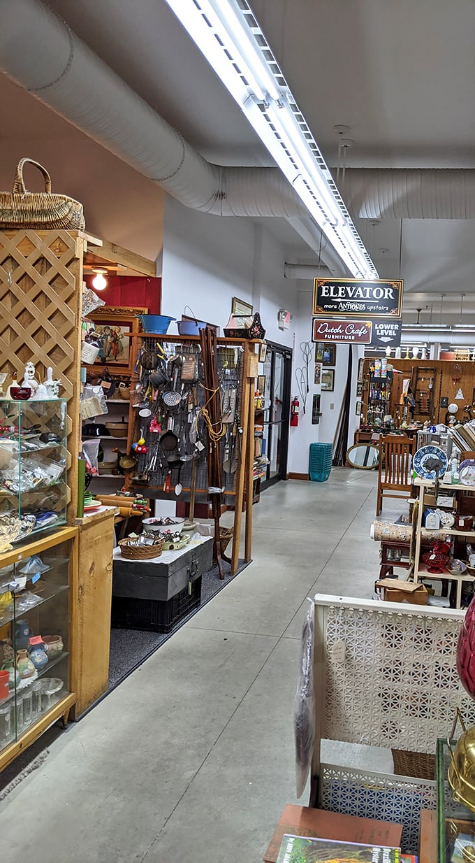 Follow the signs to even more antiquing territory! The lower level awaits with additional rooms of vintage wonders for the dedicated explorer.