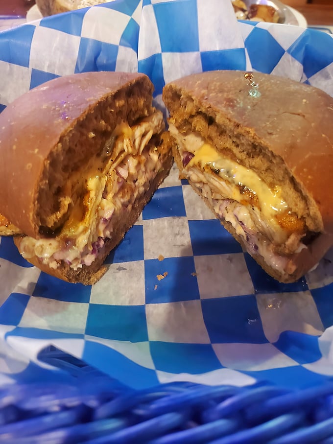 The legendary dolphin sandwich in all its glory&mdash;mahi-mahi nestled between bread with just enough toppings to complement, not overwhelm, the star attraction.