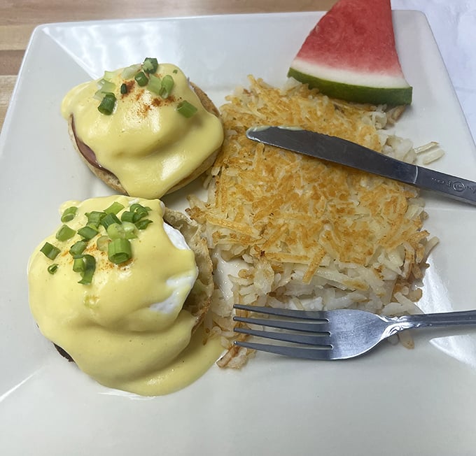 Behold the star attraction: Eggs Benedict with hollandaise so perfect it should have its own Florida tourism campaign.