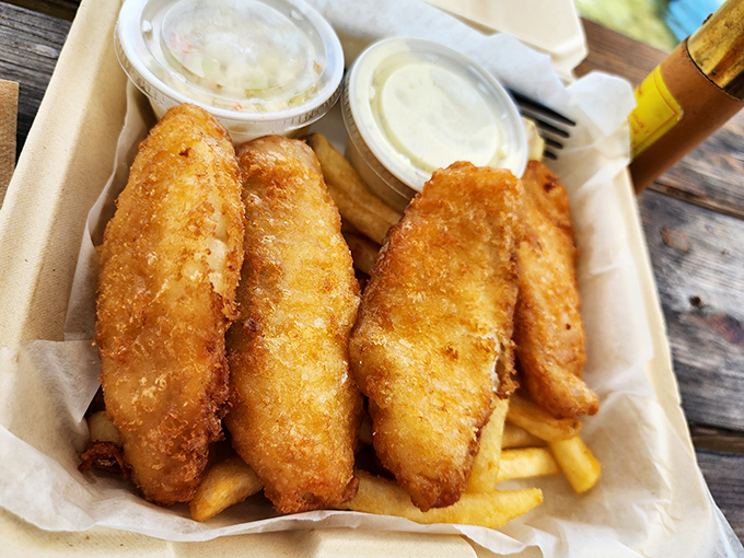 Golden, crispy fish that would make a British pub nervous about its reputation. The kind of comfort food that justifies a three-hour drive.
