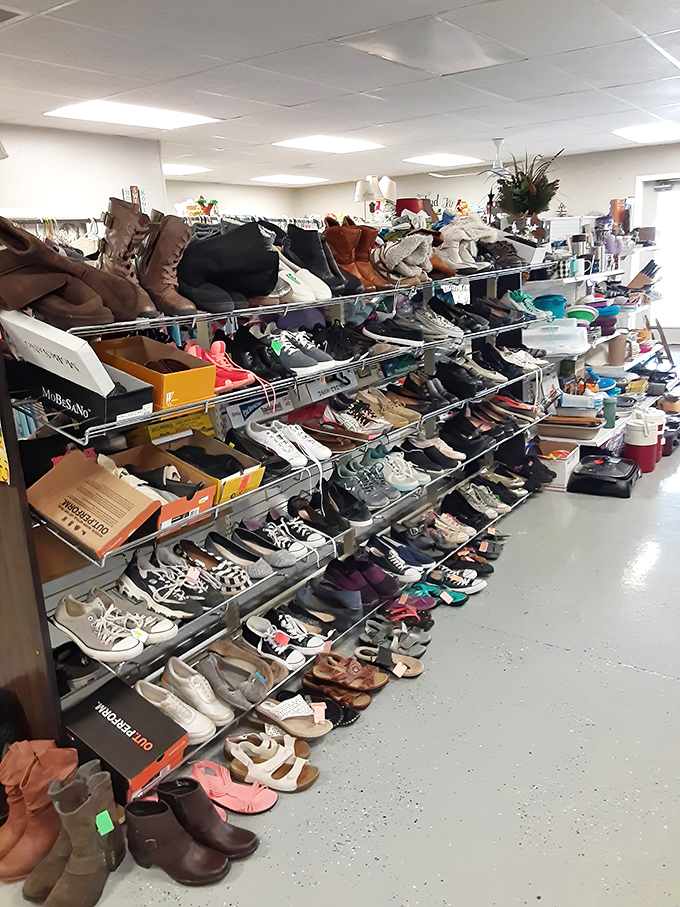 Shoe heaven exists in Ephrata! From practical work boots to dance-ready heels, this footwear collection makes Imelda Marcos look like a casual collector.