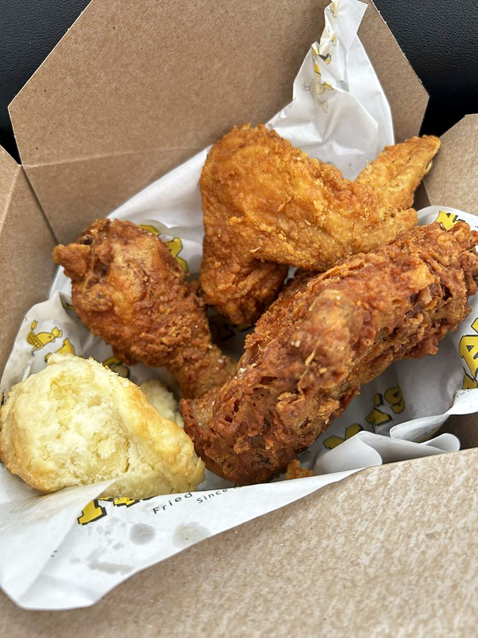 Golden-brown pieces of chicken that make such a satisfying crunch, nearby diners turn to see what the commotion is about. That biscuit isn't just a side&mdash;it's a co-star.