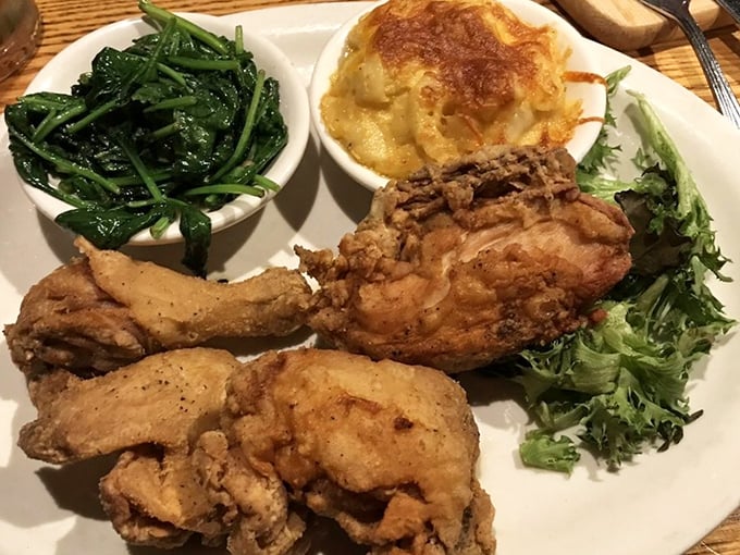 Golden-brown fried chicken that makes such a satisfying crunch, nearby tables might think you're opening a new bag of potato chips.