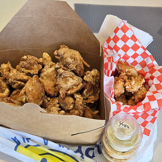 Golden-brown perfection that makes Colonel Sanders look like an amateur. This karaage chicken achieves that mythical balance of shatteringly crisp exterior and juicy interior.