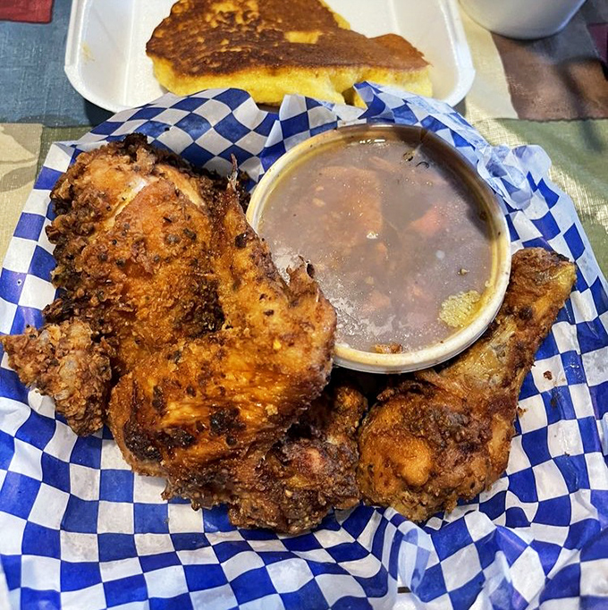 Golden-brown perfection meets Southern tradition. This fried chicken isn't just cooked, it's been given a PhD in crispiness.