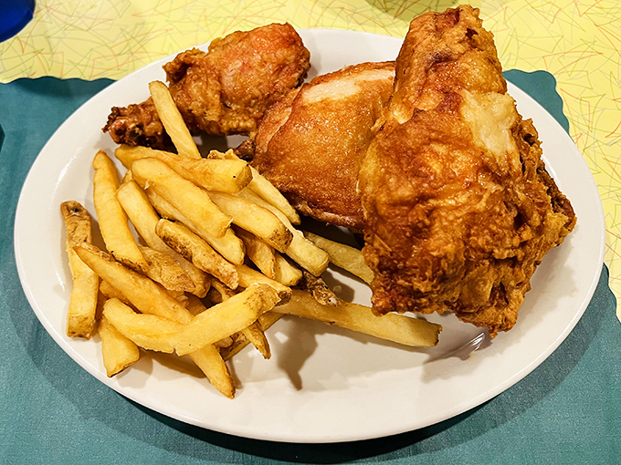 Golden-brown fried chicken that crackles with each bite, paired with hand-cut fries that put fast food imposters to shame.