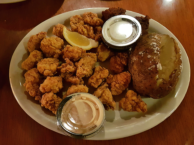 Golden-fried shrimp that would make Hemingway put down his drink and pick up a fork. The baked potato isn't just a side&mdash;it's a necessity.