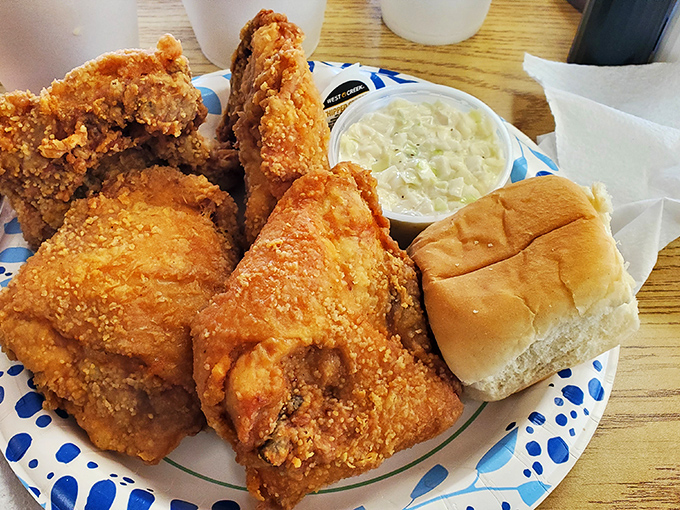 Golden-brown perfection on a plate &ndash; this chicken's crackling exterior gives way to juicy meat that might just ruin you for all other fried chicken.