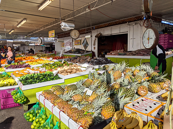Nature's candy counter! These pineapples and tropical fruits didn't get the memo about Silicon Valley being all about technology.