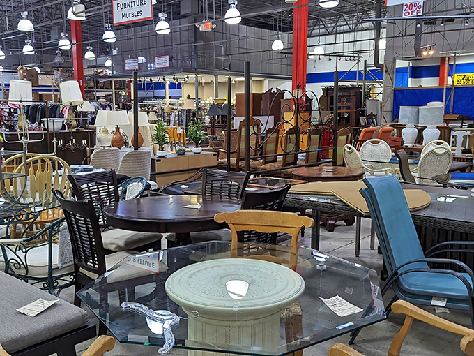 Furniture vignettes create little possibility islands throughout the store. That glass-topped rattan table is practically begging to hold your sunset mojitos on the lanai.