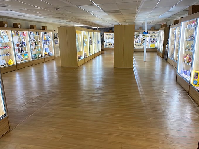 Glass display cases line the museum like a timeline of Oz obsession, each shelf a carefully curated chapter in America's most beloved fantasy. 