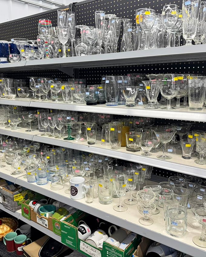 Crystal and glassware that would make your grandmother proud, arranged with the precision of a museum curator with OCD tendencies.
