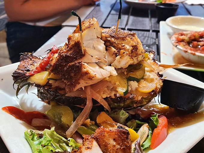 Behold the grouper kabobs: four skewers of pure coastal perfection that'll make your taste buds sing.