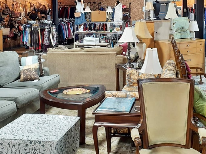 Living room vignettes that tell a dozen different stories. That coffee table has probably hosted everything from homework sessions to holiday feasts in its previous life.