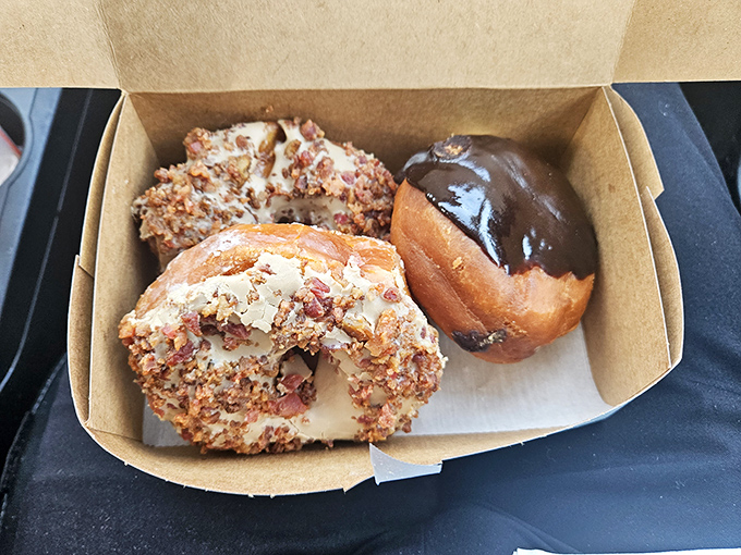 Donut heaven exists in Laughlintown! That chocolate-topped beauty and nutty friend aren't just pastries &ndash; they're the reason stretchy pants were invented.