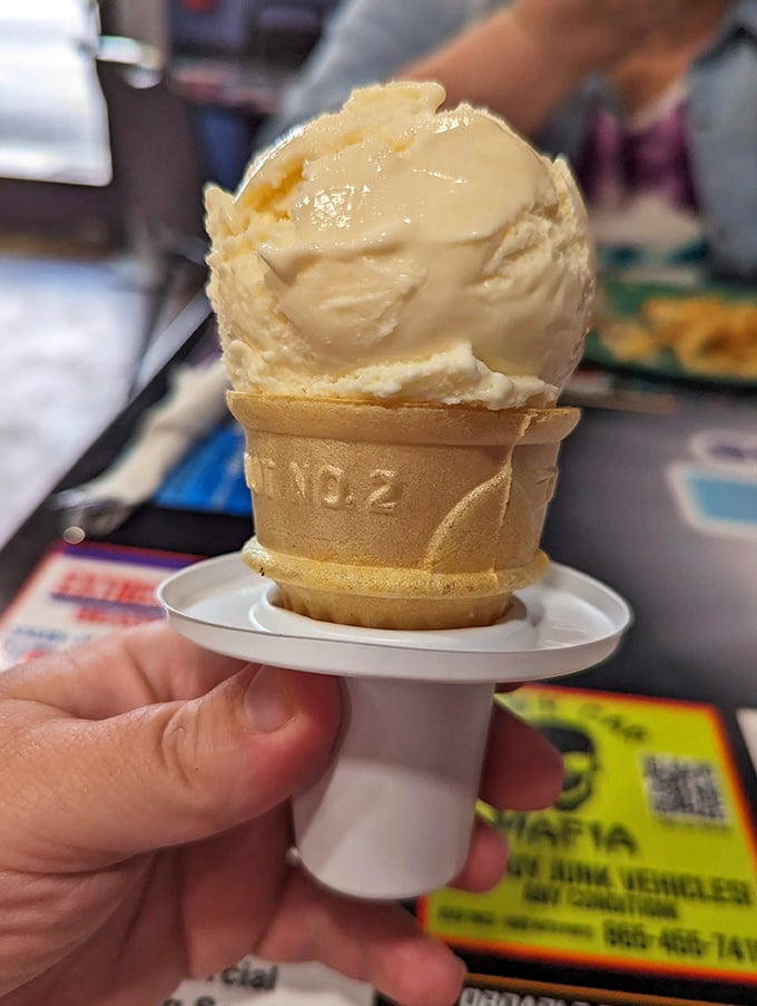 Ice cream that stands tall and proud in its cone, like a dairy monument to summer memories. No artificial swirls needed.