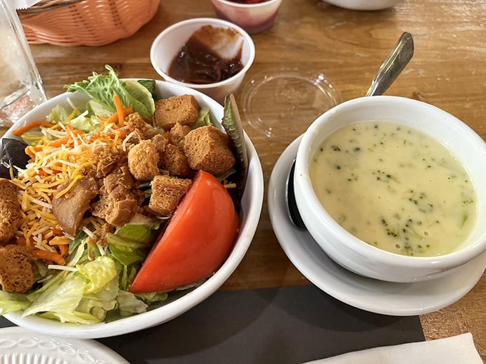 This isn't just any salad—it's what vegetables dream of becoming when they grow up. A perfect prelude to the meat symphony ahead.