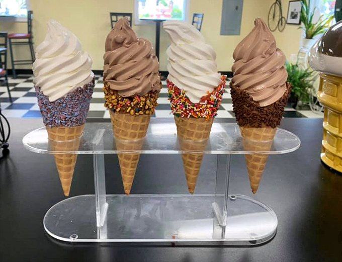 Ice cream architecture at its finest! These perfectly swirled cones with their rainbow of toppings are edible sculptures worth the drive.