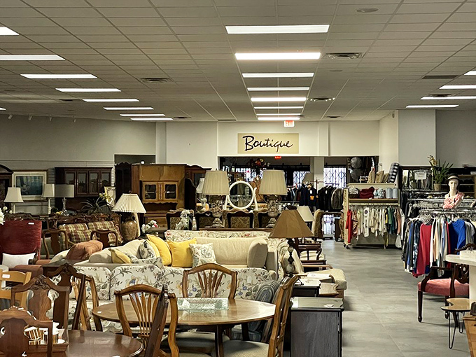 The thrifter's version of heaven&mdash;where sofas with good bones meet lamps with character in a fluorescent-lit paradise of possibility.
