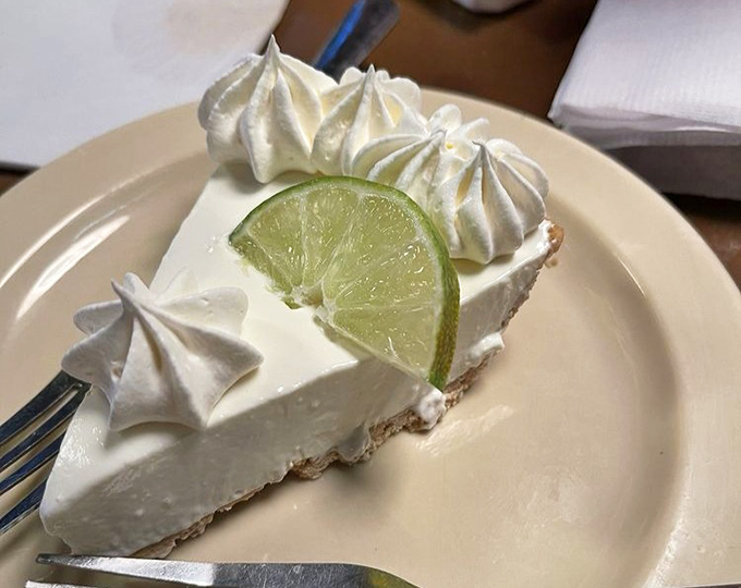 Key lime pie that strikes the perfect balance between sweet and tart&mdash;topped with whipped cream rosettes that practically demand a moment of silence.