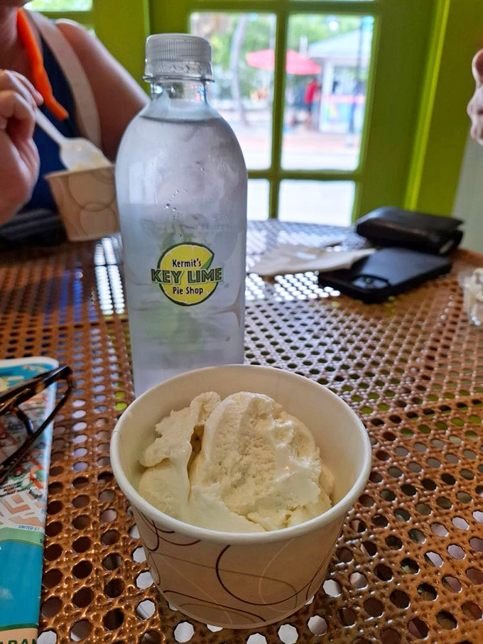 Creamy key lime ice cream paired with Kermit's branded water—because after this flavor explosion, you'll need something to help you recover your senses.