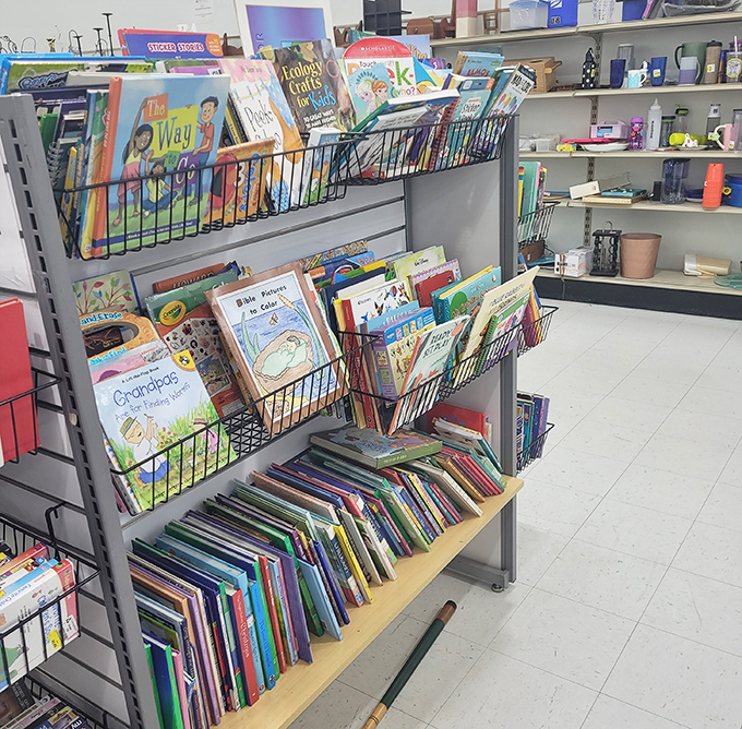 A literary goldmine for young readers! These shelves hold countless bedtime stories waiting for their second chance to inspire imagination.