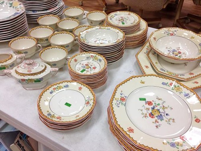 Fine china that once graced special occasions now waits for its second act. These floral patterns have seen more celebrations than a wedding planner.
