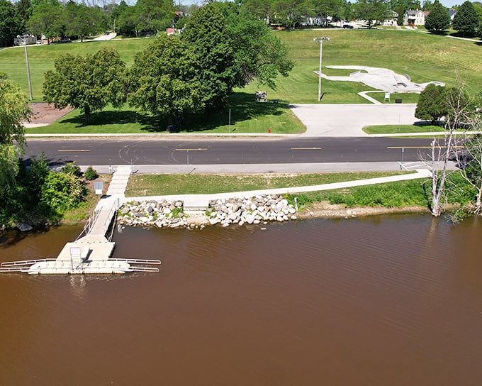 Where river meets road, Kiwanis Park offers a quiet launching point for kayakers seeking the gentle current of the Sheboygan River.
