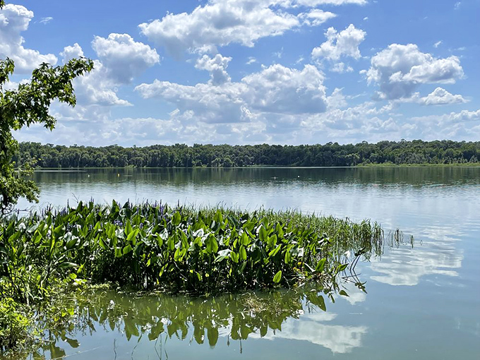 Lake Wauberg mirrors the sky so perfectly, you'll question which way is up or down.
