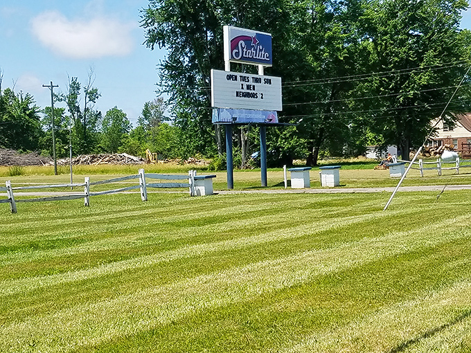 The Starlite's well-maintained grounds welcome visitors with classic Americana charm, a postcard from simpler entertainment times.