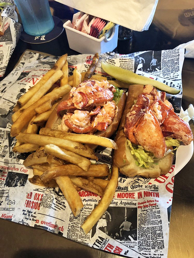 The lobster roll that launched a thousand road trips&mdash;chunks of sweet Maine lobster nestled in buttery perfection, served with golden fries on nostalgic newspaper.