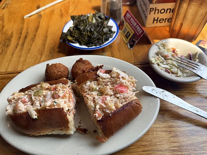 This lobster roll isn't playing games&mdash;chunky meat, perfectly toasted roll, and sides that don't just phone it in. Worth every calorie.
