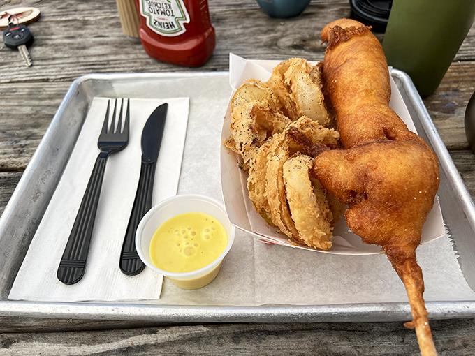 This isn't just any corndog&mdash;it's seafood elevated to carnival-worthy fun. Like finding out your childhood favorite grew up and got sophisticated.