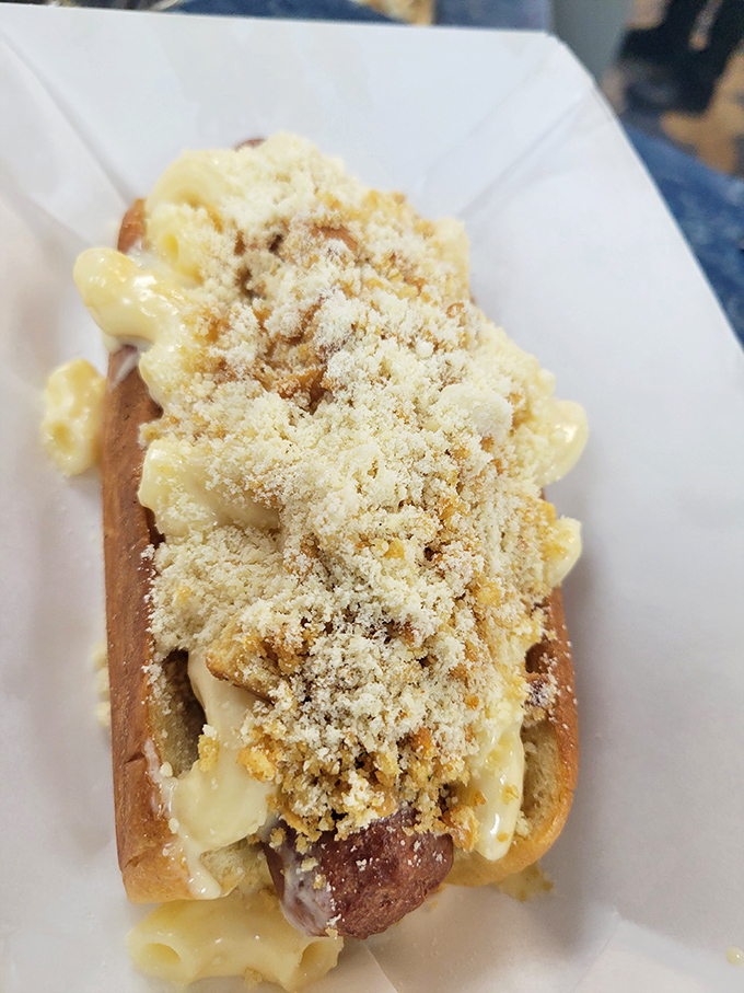 The legendary Mac Dog in all its glory&mdash;where pasta meets frankfurter in a romance more satisfying than any Hollywood ending.